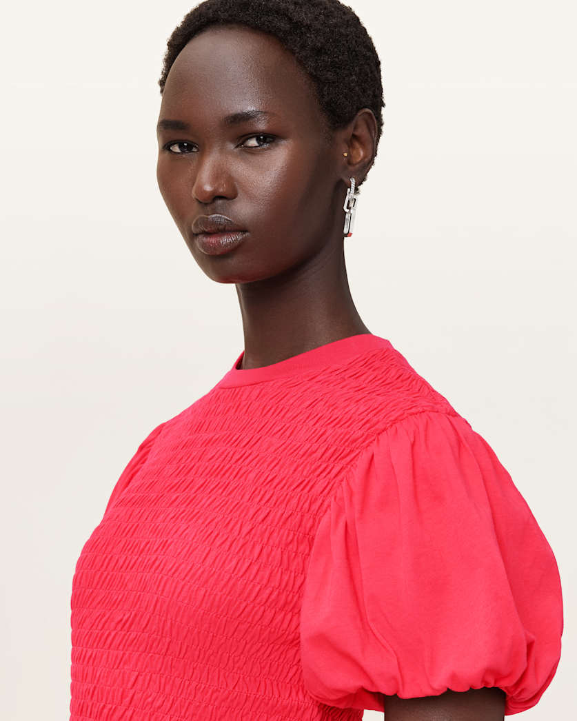 Dael Smocked Slim Top CRIMSON RED | ALLSAINTS